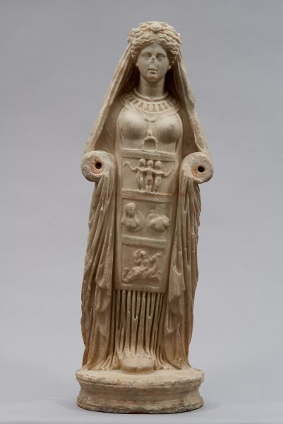 Priestess of Aphrodite? Shell / crescent motif on sculptures. Isis ...