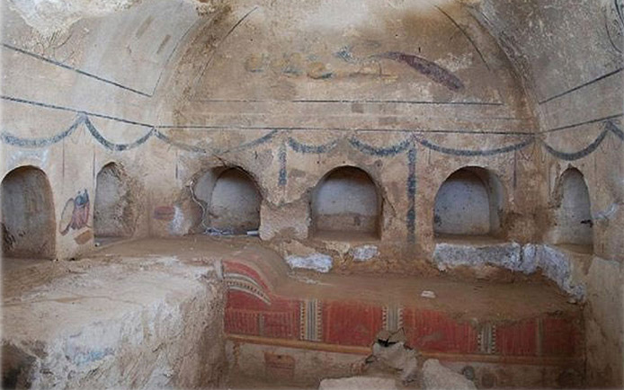 Painted sarcophagus from the 3rd century Roman tomb found in Corinth ...